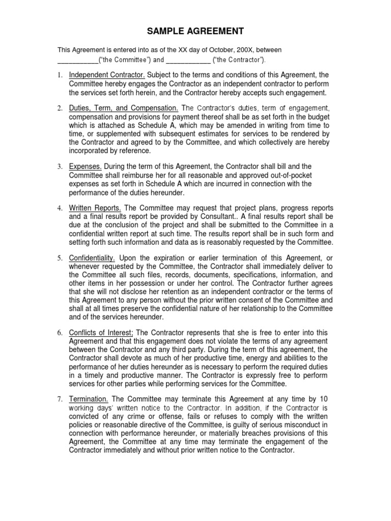 Sample Contract | PDF | Independent Contractor | Receipt