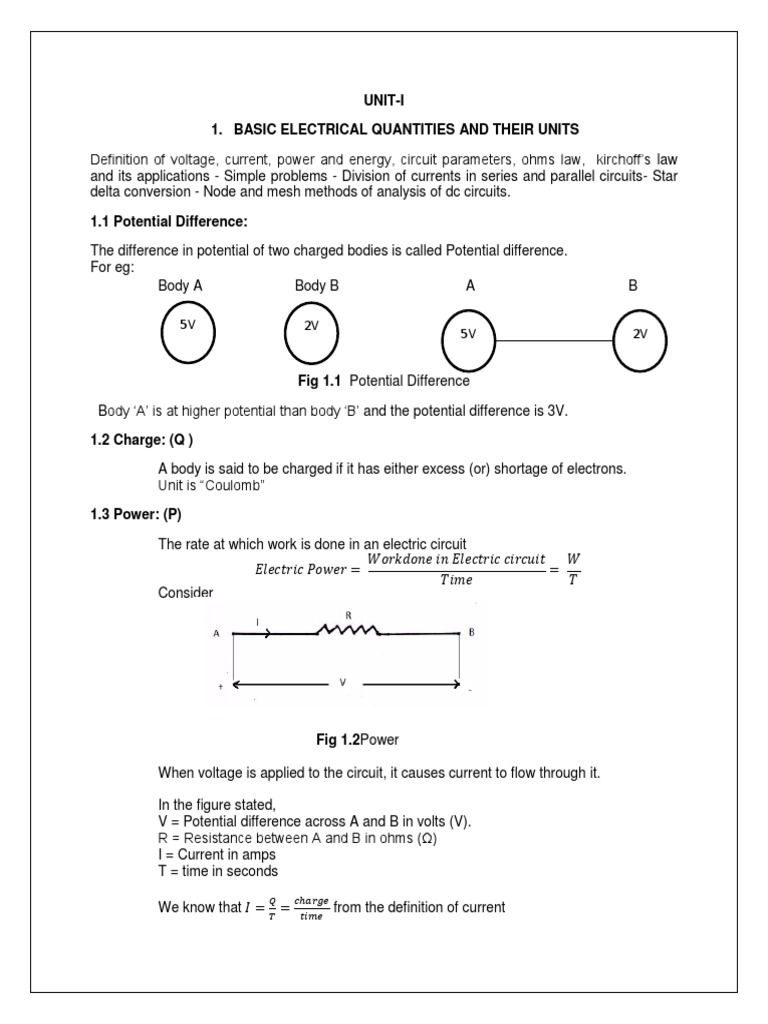 Unit-I 1. Basic Electrical Quantities and Their Units | PDF | Series ...