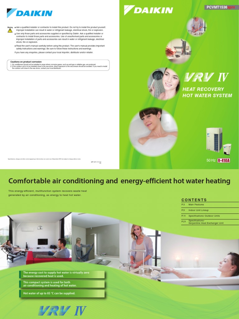 VRV IV Heat Recovery Hot Water System | PDF | Water Heating | Electric ...
