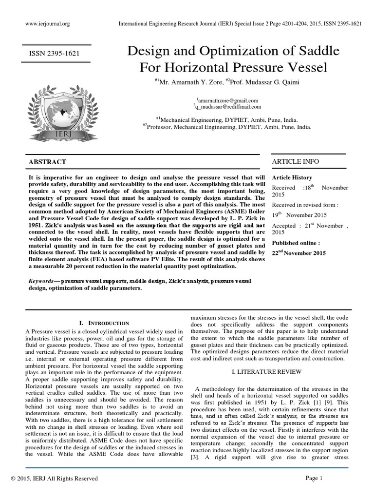 Design of Saddle Support For Horizontal Pressure Vessel | PDF | Stress ...