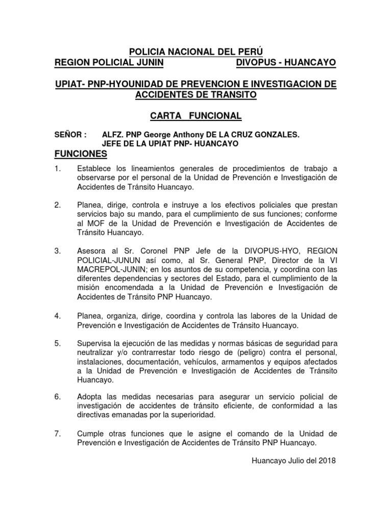Carta Funcional Del Jefe de La Upiat PNP | PDF | Policía | Planificación