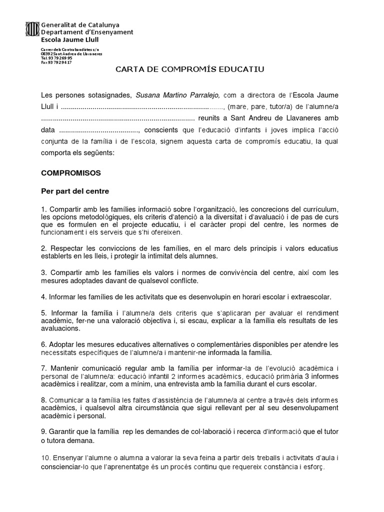 Carta de Compromís Educatiu 2017 - 18 | PDF