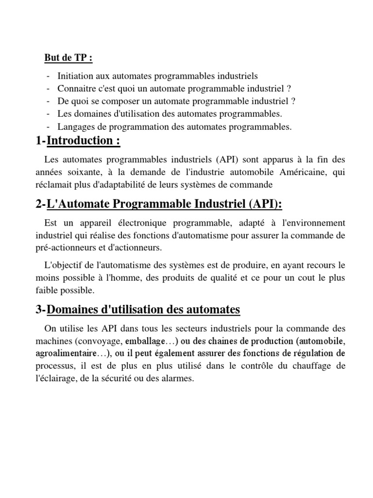 Introduction aux Automates Programmables | PDF | Automate programmable ...