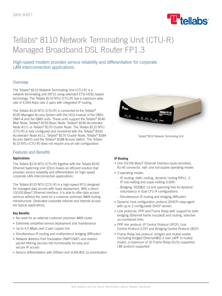 Tellabs 8110 Network Terminating Unit (CTU-R) Managed Broadband DSL ...