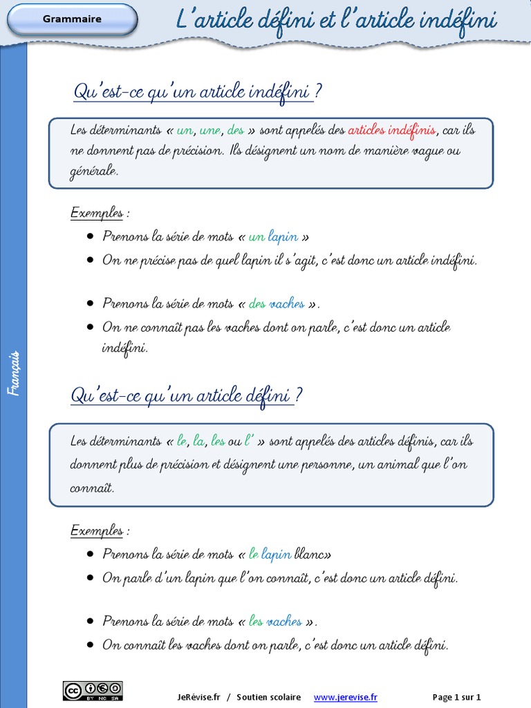 Articles Definis Indefinis Lecon | PDF | Arts du langage et discipline