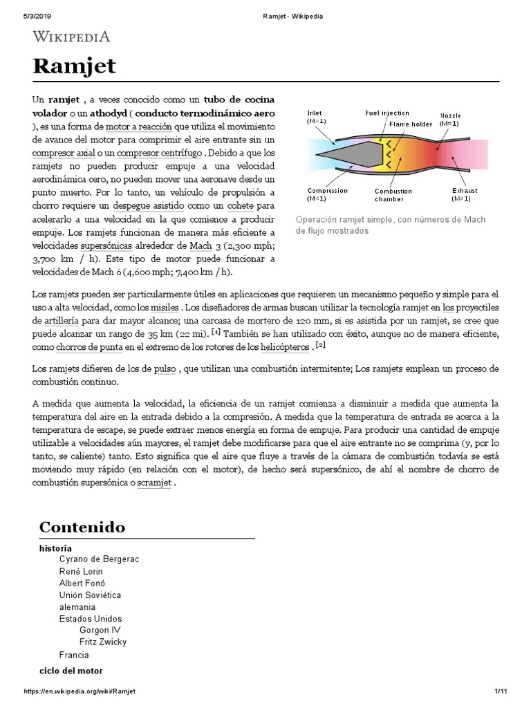 Ramjet - Wikipedia | PDF | Motor de cohete | Motor a reacción