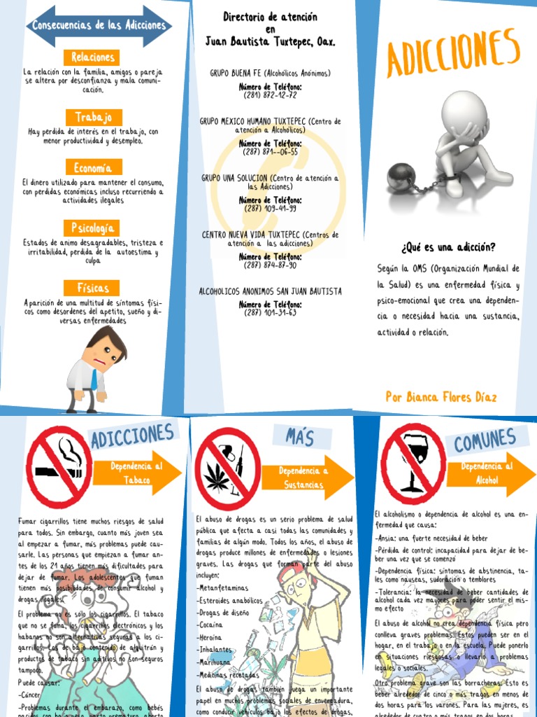 Triptico Sobre Adicciones | PDF | Fumar tabaco | Adicción