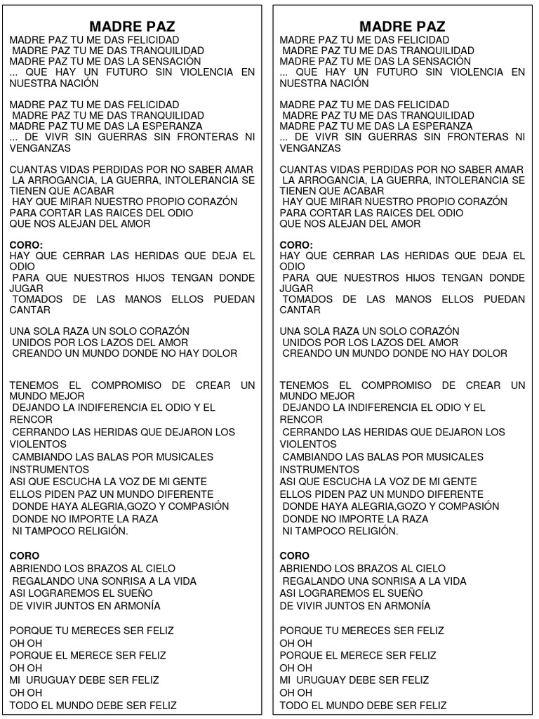 Letra Madre Paz | PDF | Amor | Ocio