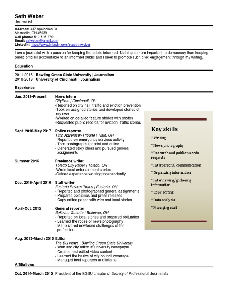 Seth Weber: Key Skills | PDF | Copy Editing | Journalism