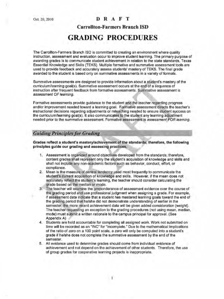 Grading Procedures: Carrollton-Farmers Branch ISD | PDF | Educational ...