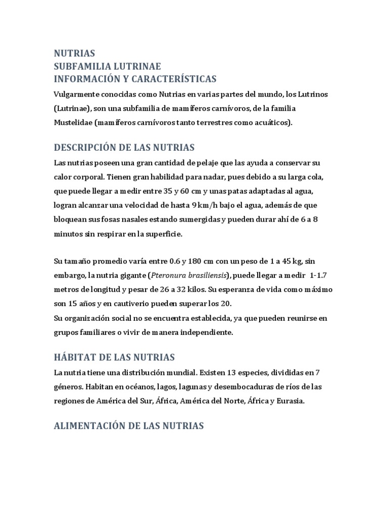 La Nutria | PDF | Nutria | Organismos