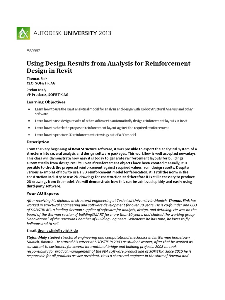 Using Design Results From Analysis For Reinforcement Design in Revit ...