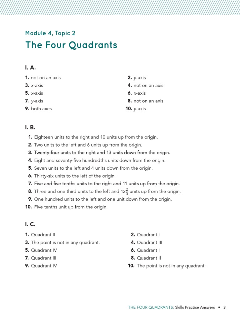 CL The Four Quadrants Skills Practice Te | PDF | Cartesian Coordinate ...