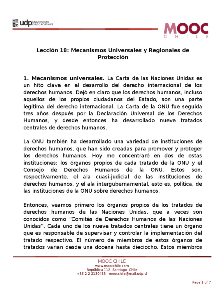 Transcripci N Clase 18 Mecanismos Universales Y Regionales de Protecci N | PDF | Naciones Unidas ...