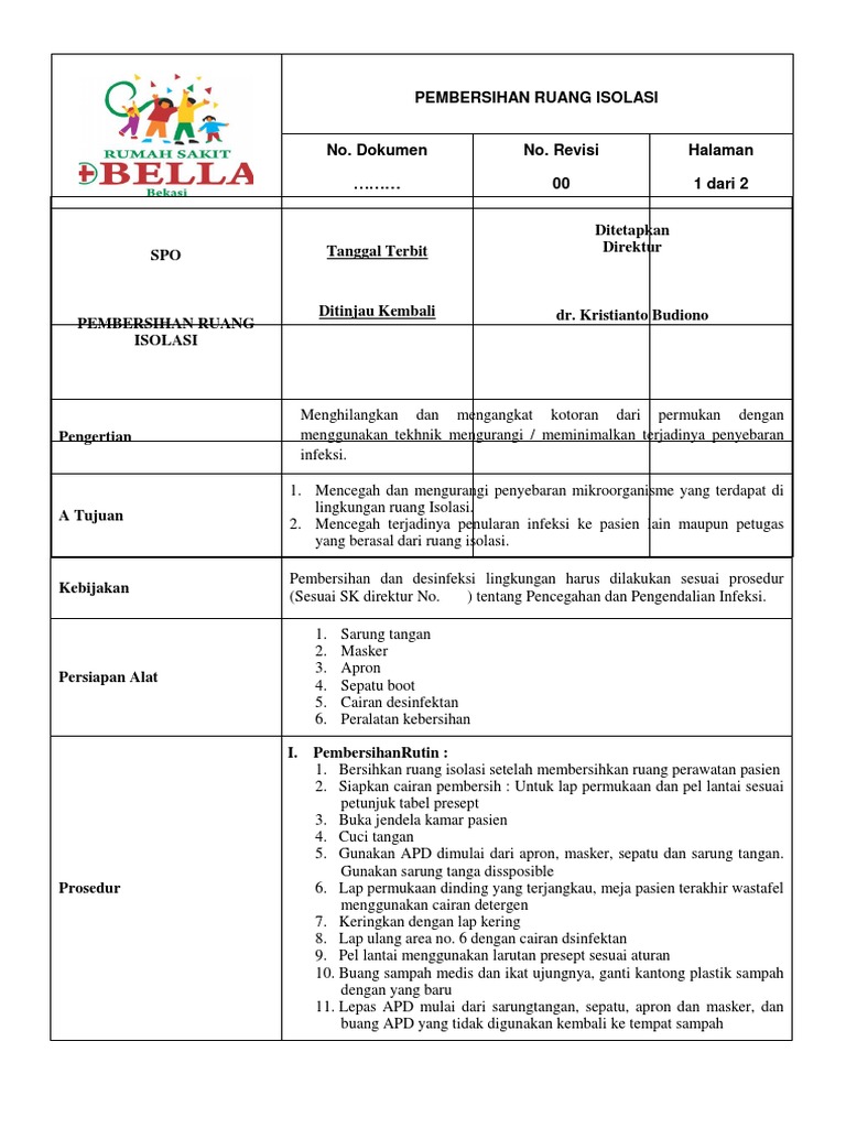 SPO Pembersihan Ruang Isolasi | PDF