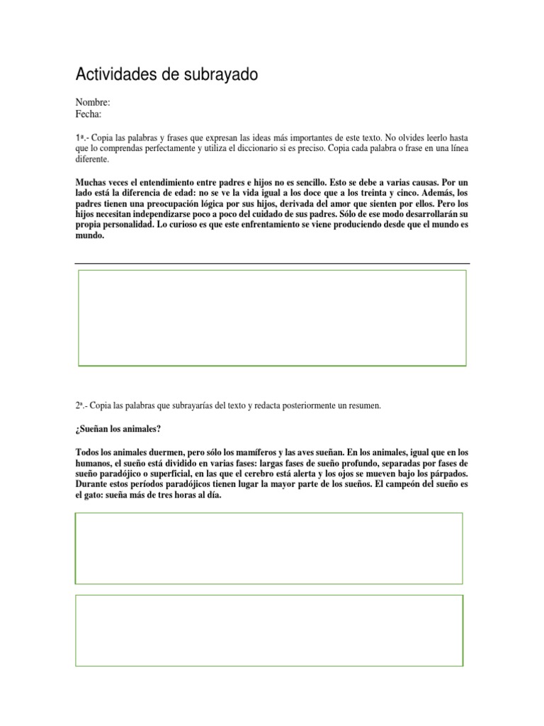 Actividades de Subrayado | PDF
