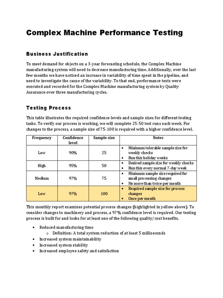 Complex Machine Performance Testing: Business Justification | PDF ...