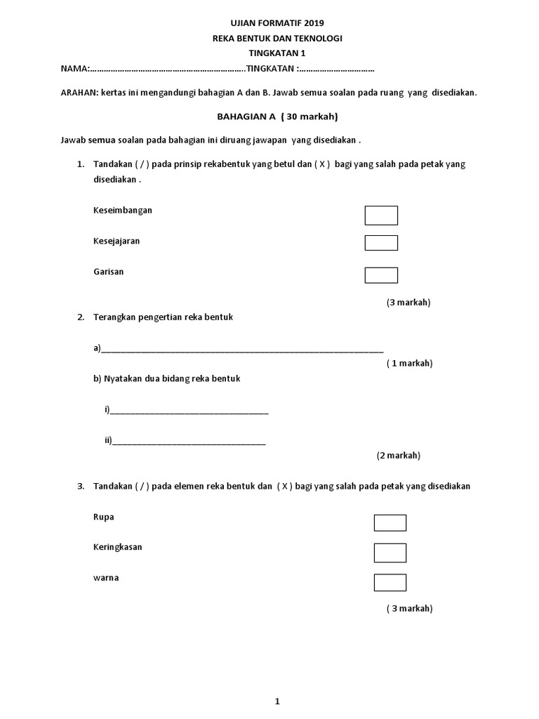 UJIAN Formatif Ting 1 RBT | PDF