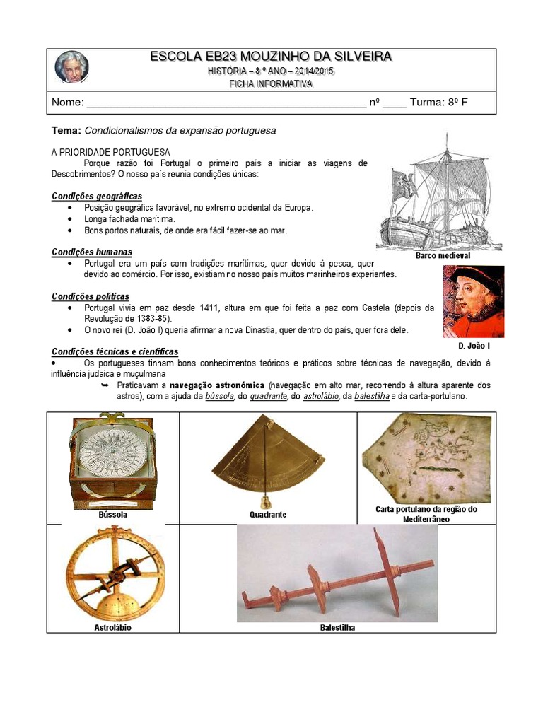 Ficha Informativa 8º Ano História - Condicionalismos Da Expansão | PDF ...