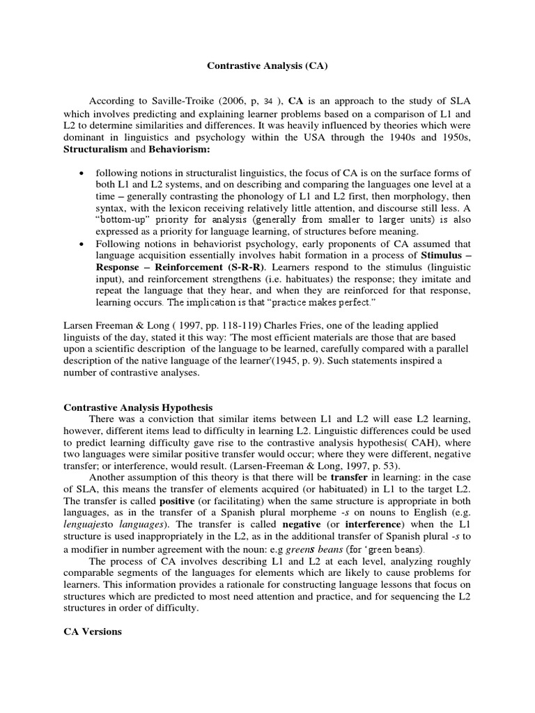 Contrastive Analysis (CA) | PDF | Second Language | Second Language ...