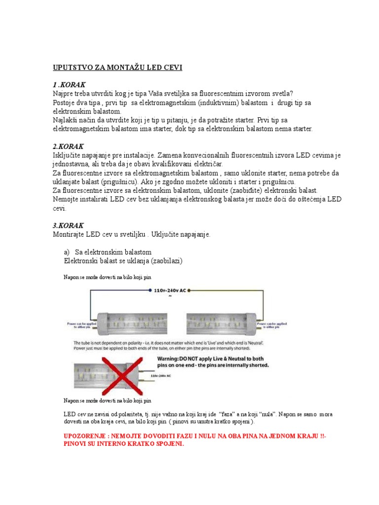 Dodatak 1 - Uputstvo Za Montažu LED Cevi | PDF
