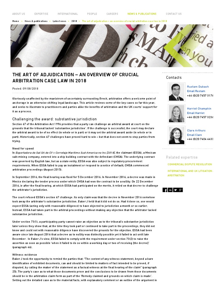 The Art of Adjudication - An Overview of Crucial Arbitration Case Law ...