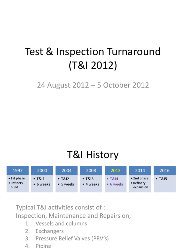 Test & Inspection Turnaround Overview | PDF | Plumbing | Gas Technologies