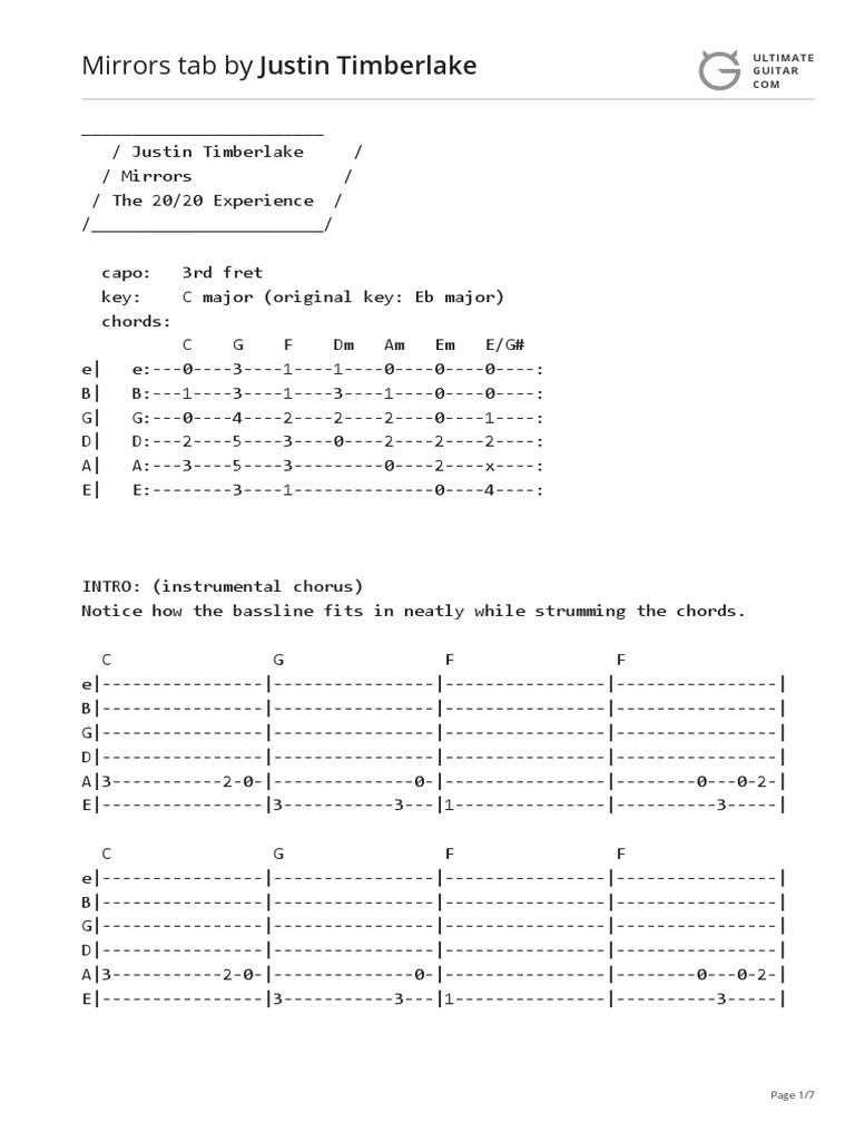 Mirrors Tab by Justin Timberlake: Ultimate Guitar COM | PDF | Popular ...