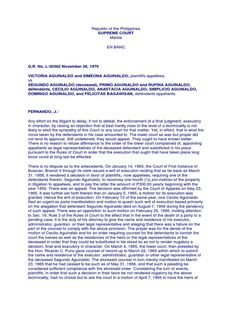 Philippines Supreme Court upholds heirs substitution to enforce final ...
