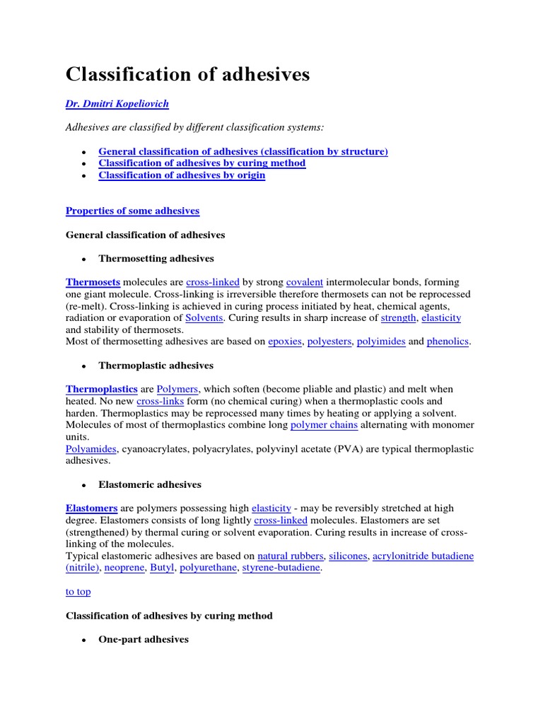 Adhesive Classification Overview | PDF | Adhesive | Cross Link