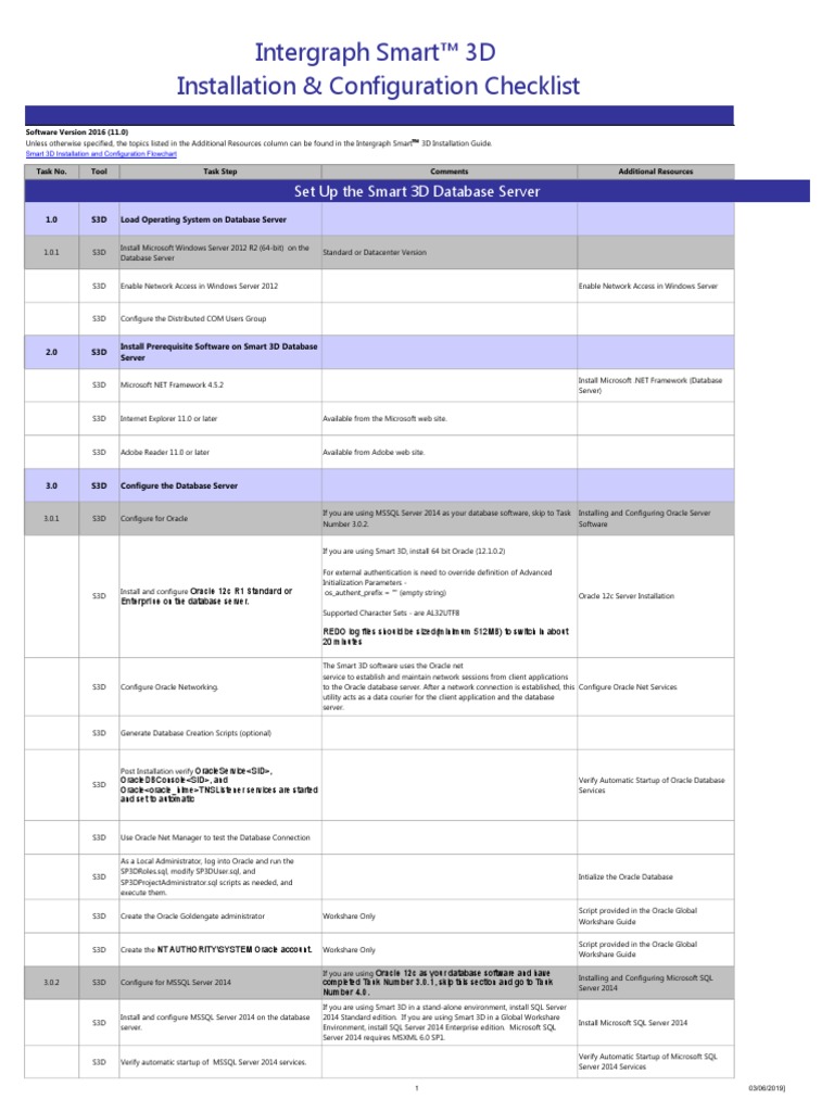 Intergraph Smart™ 3D Installation & Configuration Checklist | PDF ...