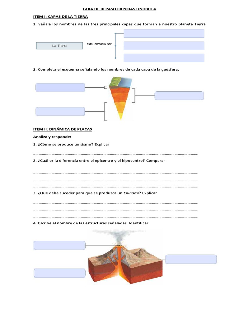 Guia Repaso para Prueba Unidad 4 Capas de La Tierra | PDF | Ciencia y ...