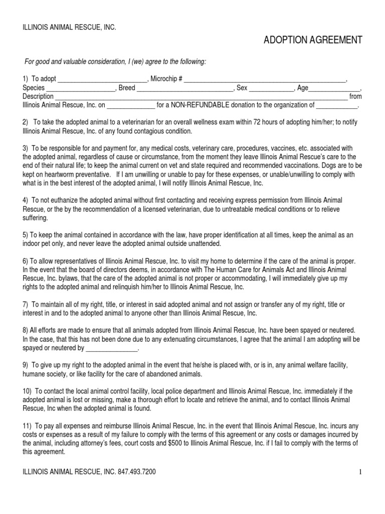 Adoption Agreement 0708 5 | PDF | Animal Welfare | Pet