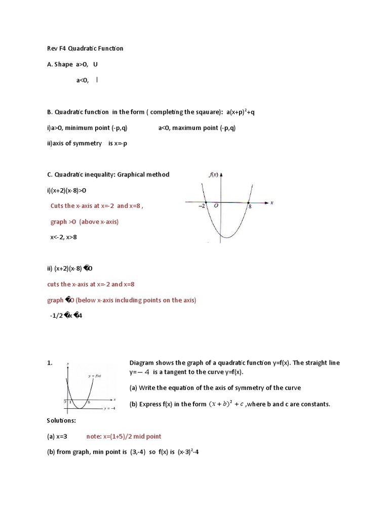 Cuts The X-Axis at X - 2 and X 8, Graph 0 (Above X-Axis) | PDF ...
