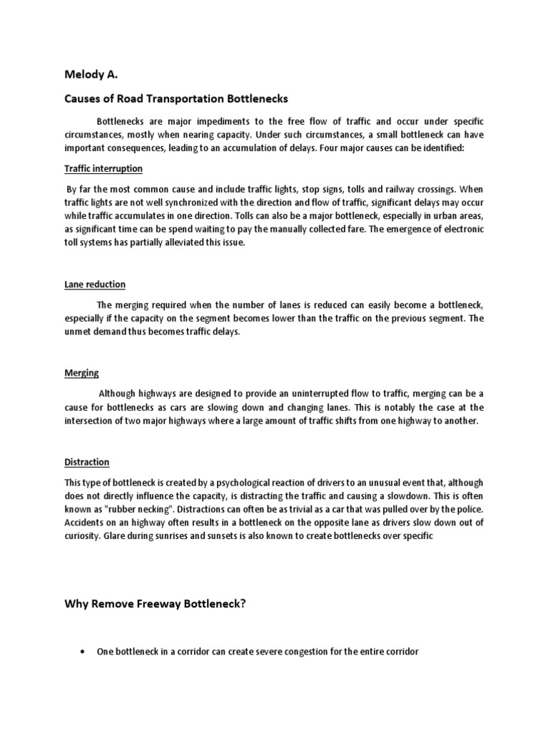 Causes and Solutions for Road Bottlenecks | PDF | Traffic | Traffic ...