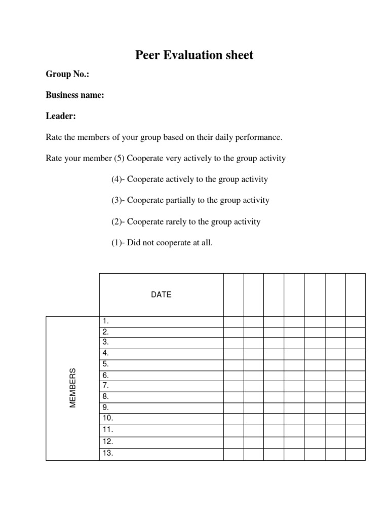 Peer Evaluation Sheet | PDF