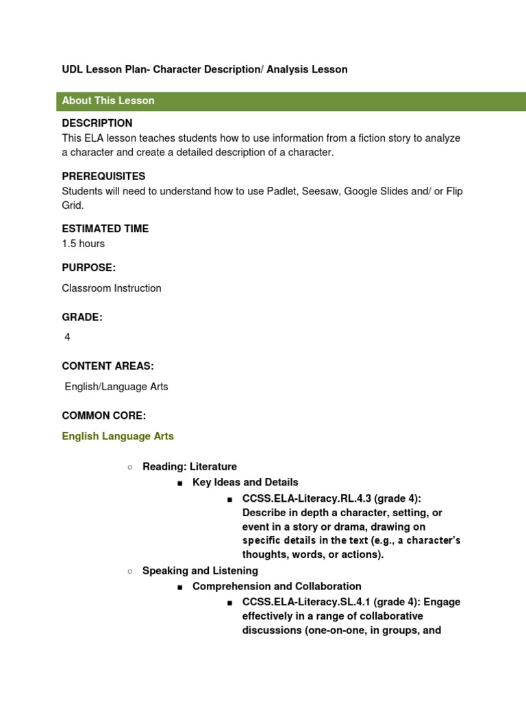 Udl Lesson Plan Assignment Macdonald | PDF | Lesson Plan | Reading ...