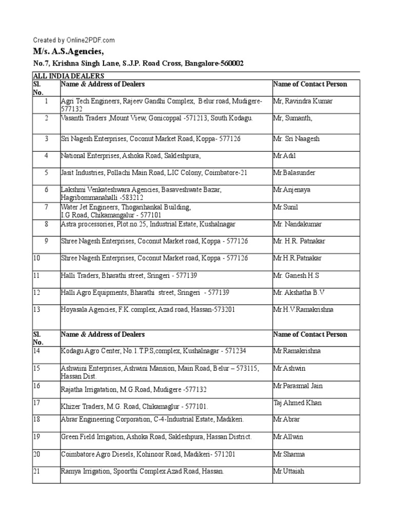 Annexure II Dealers List | PDF | Tamil Nadu | Kerala