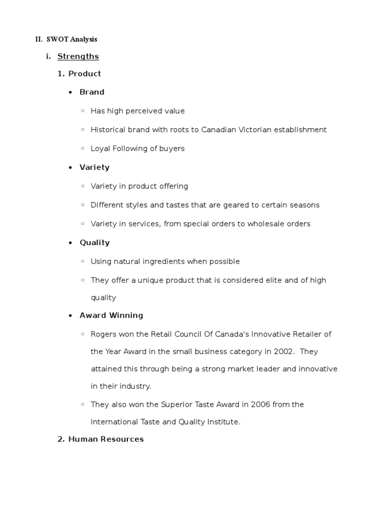 SWOT Analysis Rogers Chocolates | PDF | Brand | Retail