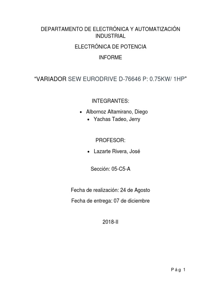 Caracterización y configuración de un variador de velocidad SEW ...