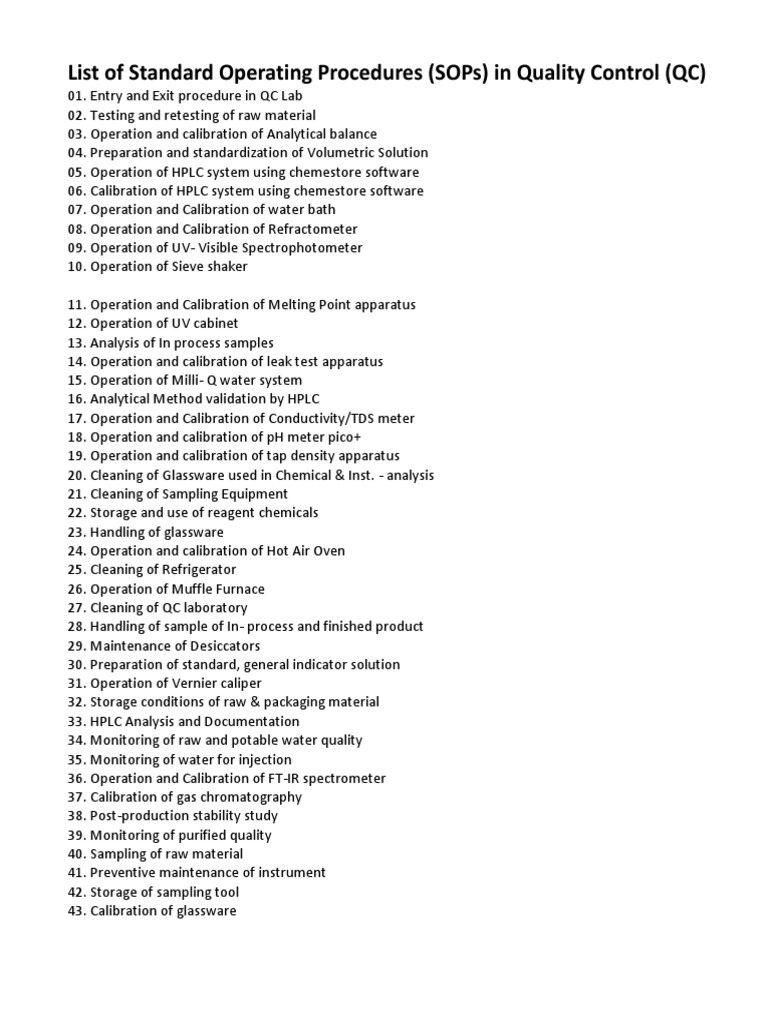 List of QC Sop | PDF | Sterilization (Microbiology) | High Performance ...