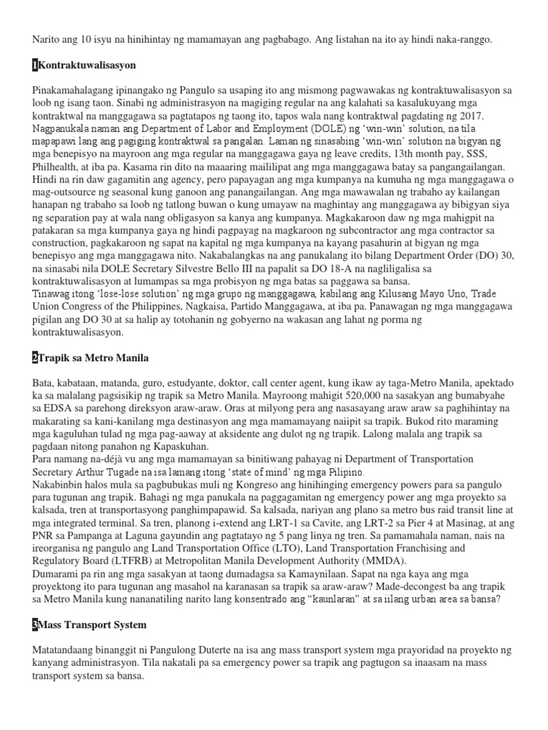 10 Isyu NG Pilipinas | PDF