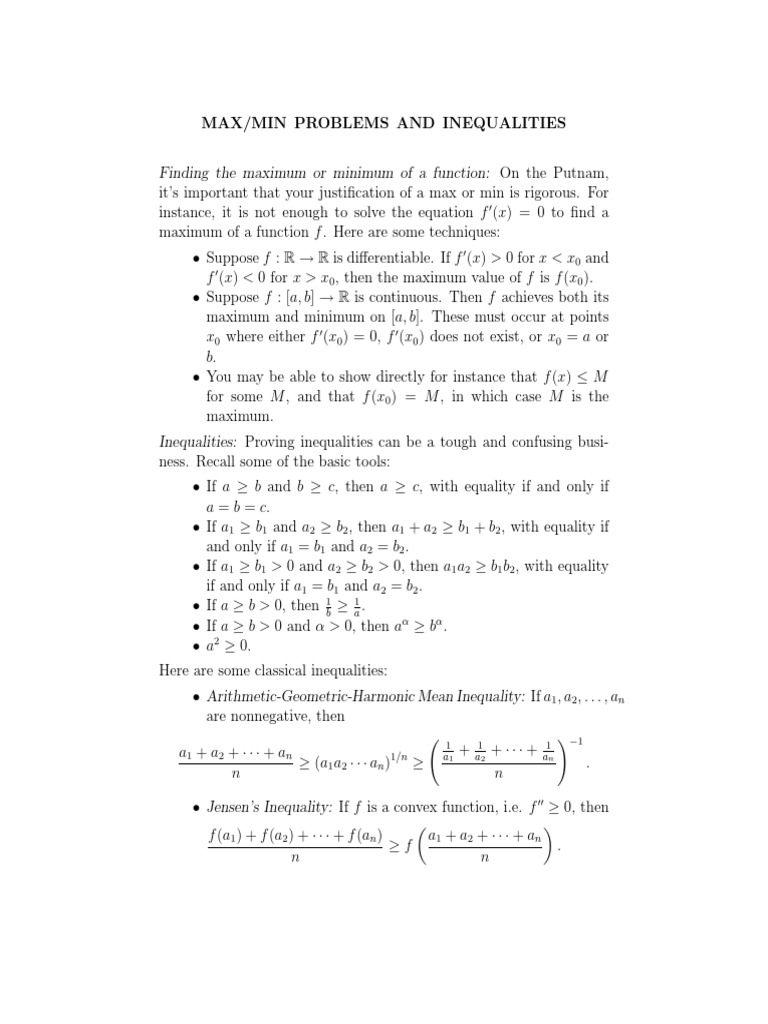 Min/Max Problems and Inequalities | PDF | Complex Analysis | Geometry