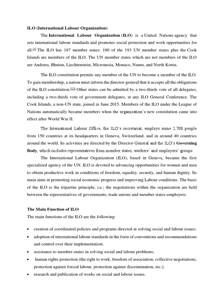 ILO Functions and Objectives Explained | PDF | International Labour ...