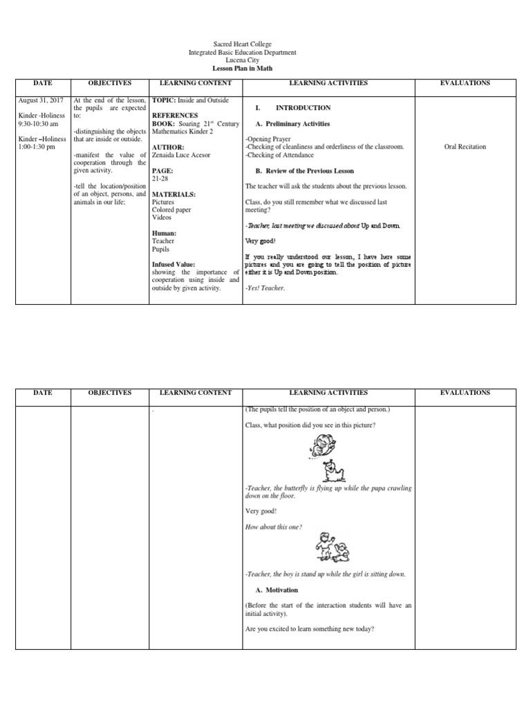 Understanding Inside and Outside: A Kindergarten Lesson Plan on ...