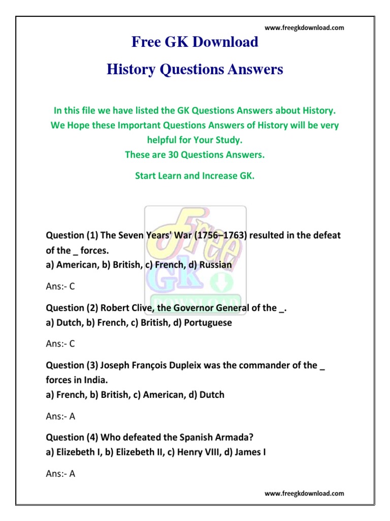 History GK Questions Answers PDF | PDF | East India Company | British India