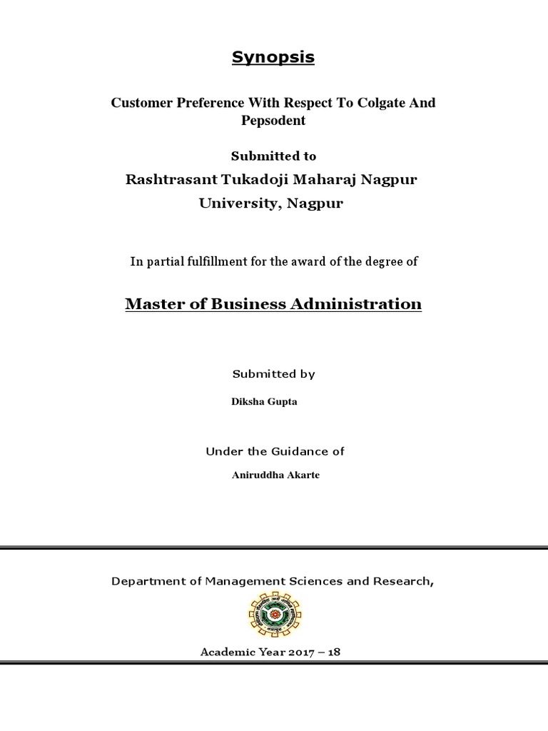 Synopsis-Of Mba Project | PDF | Consumer Behaviour | Business