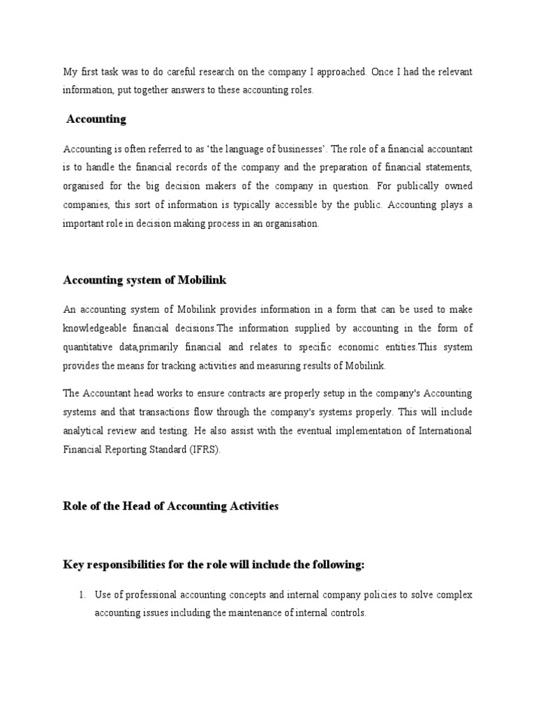 Role of Head of Accounting | PDF | Accounting | Audit
