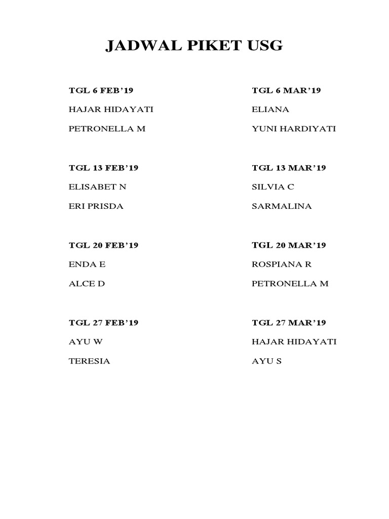 Jadwal Piket Usg | PDF | Mystery, Thriller & Crime Fiction