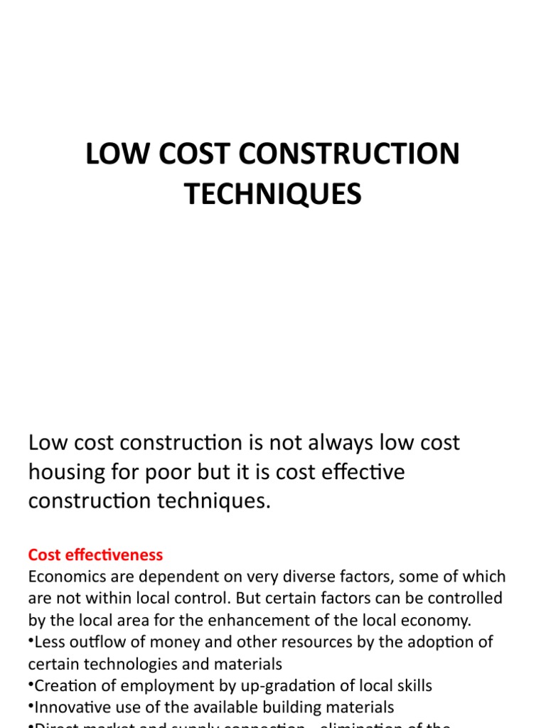 Low Cost Construction Techniques | PDF | Brick | Concrete